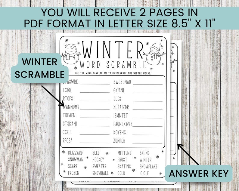 Winter Word Scramble Printable Game, Winter Games for Kids, Winter ...