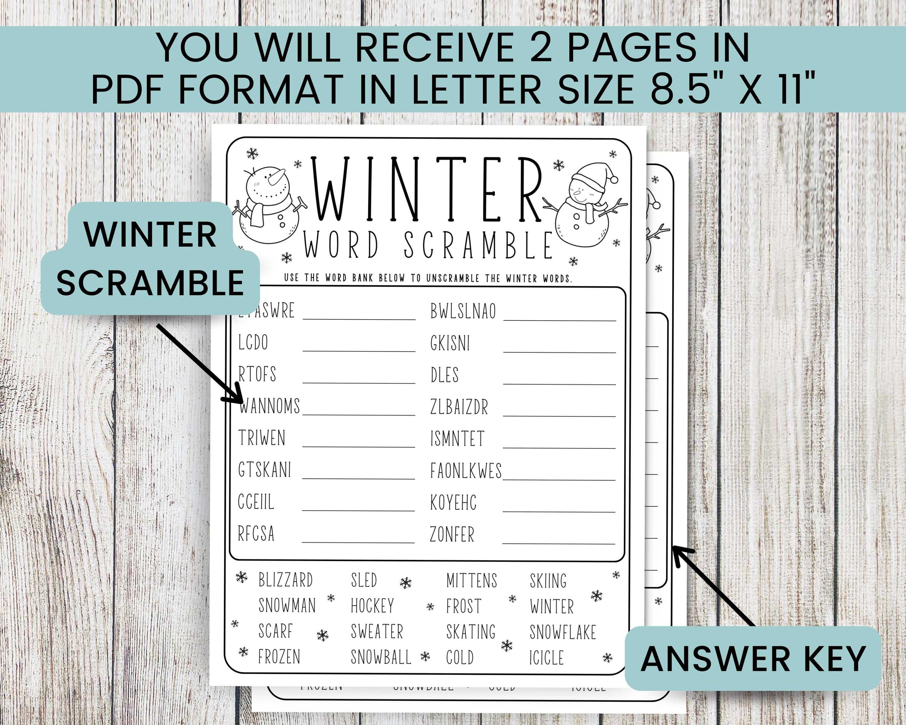 Winter Word Scramble Printable Game, Winter Games for Kids, Winter ...