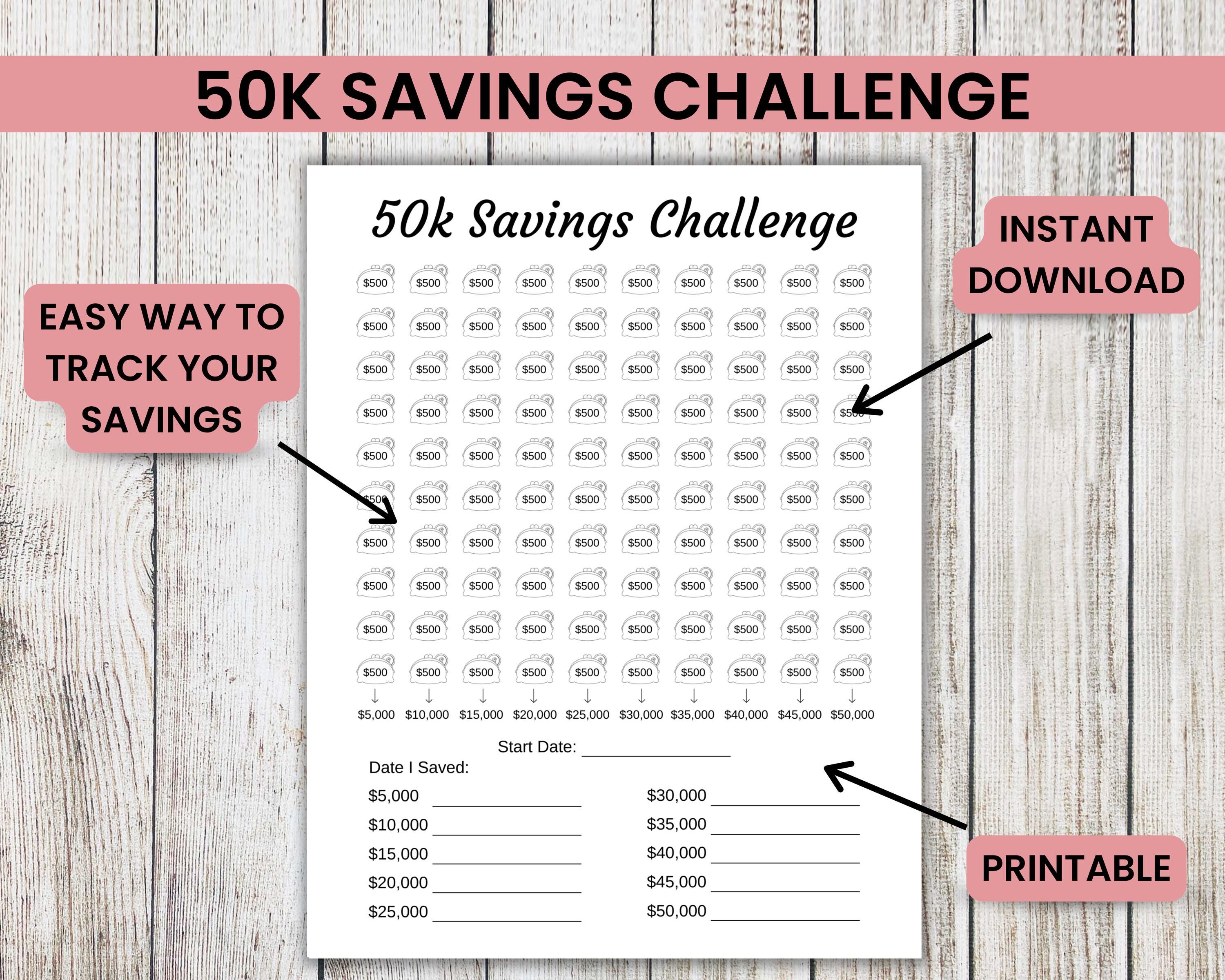 50k Savings Challenge Tracker Printable, Honeymoon Fund Money Planner ...