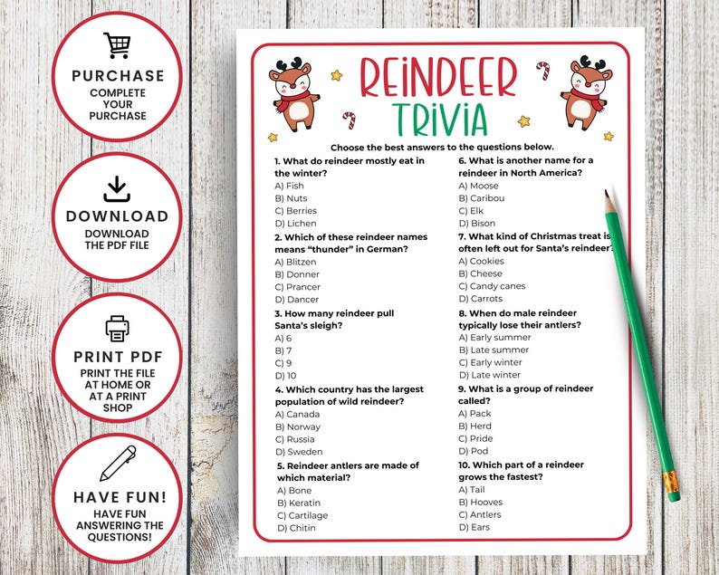 Reindeer Trivia Game With Answers, Christmas Game, Games for Kids ...