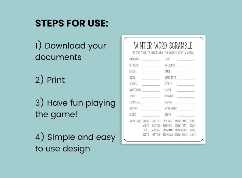 Winter Word Scramble With Answers, Word Game, Games for Kids, Game ...