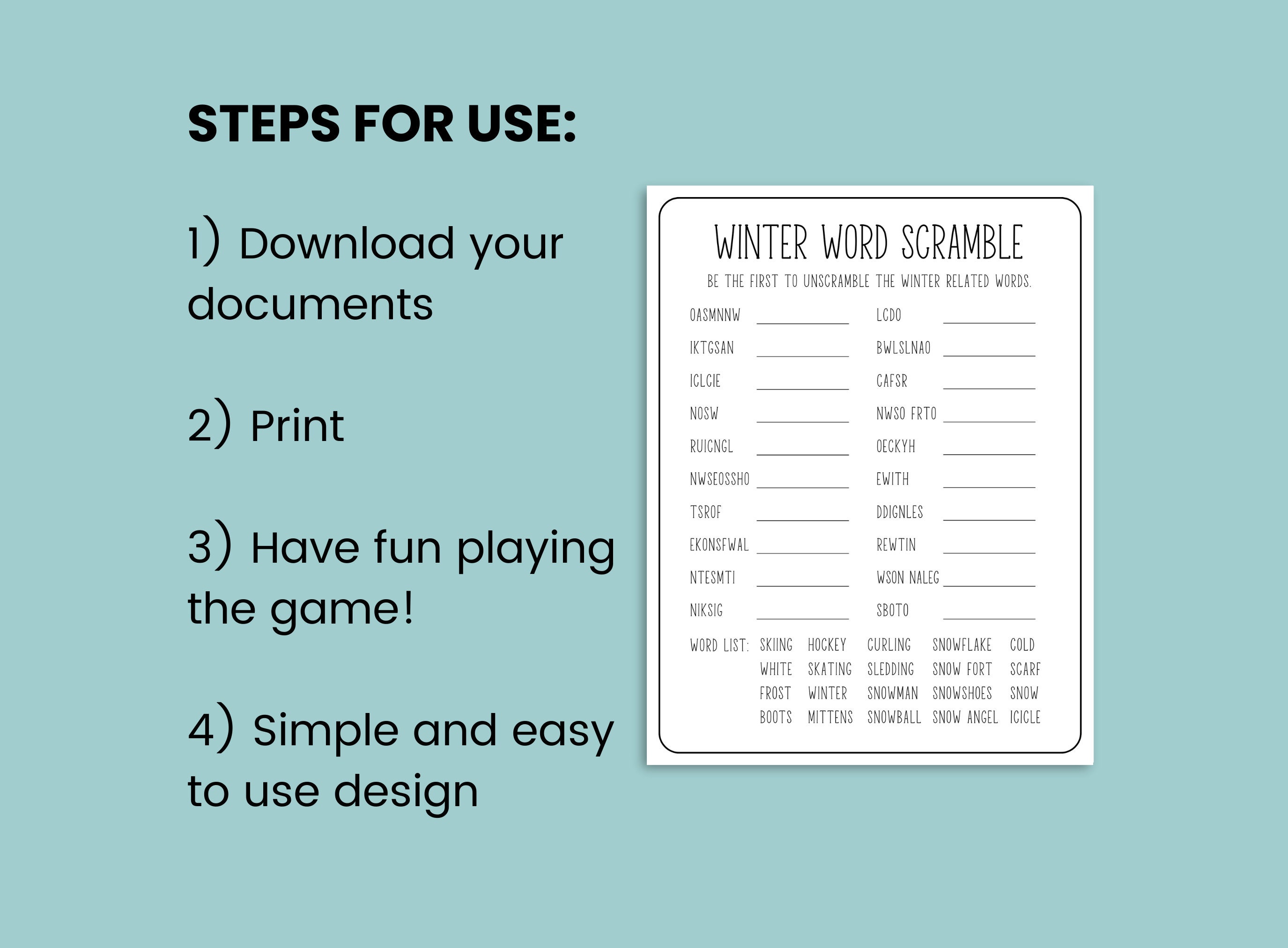 Winter Word Scramble With Answers, Word Game, Games for Kids, Game ...