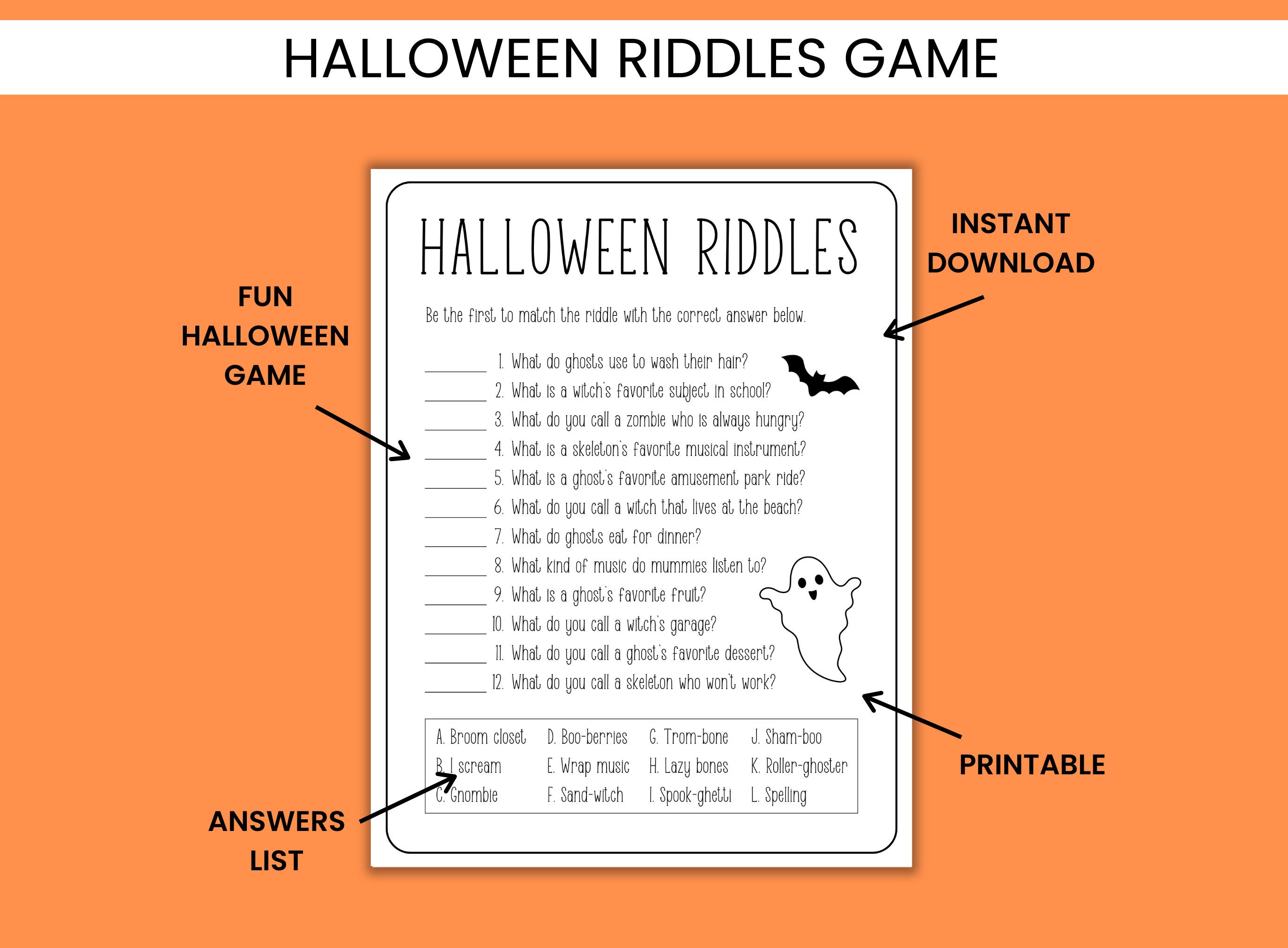 Halloween Riddles With Answers, Riddle Me This, Game for Kids, Game ...