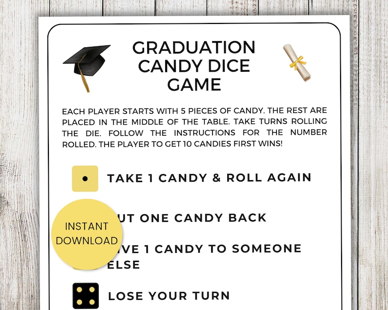 Graduation Candy Dice Game, Graduation Party Games, Group Games, 2025 ...
