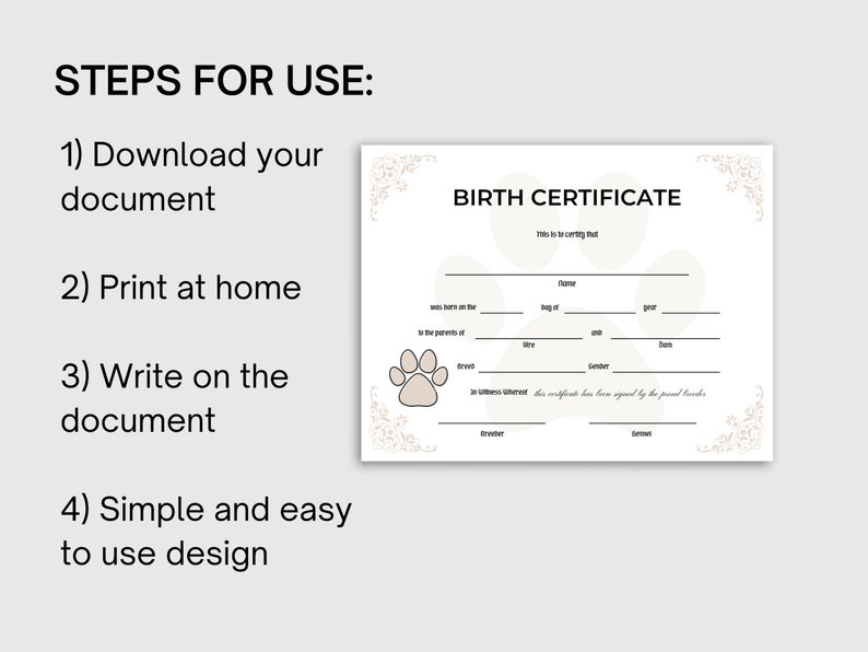 Puppy Birth Certificate, Dog Certificate, New Puppy Gift, Puppy Record ...