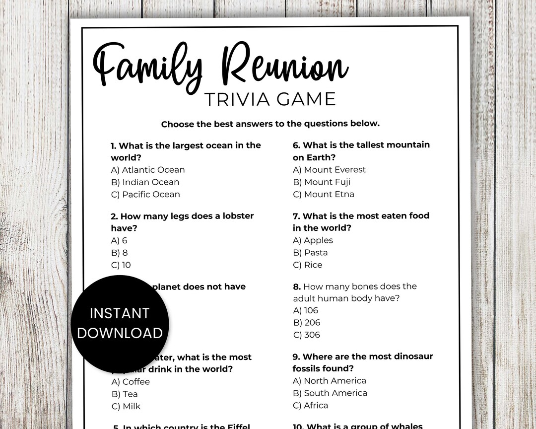 Family Reunion Trivia Questions, Virtual Family Reunion Games, Reunion ...