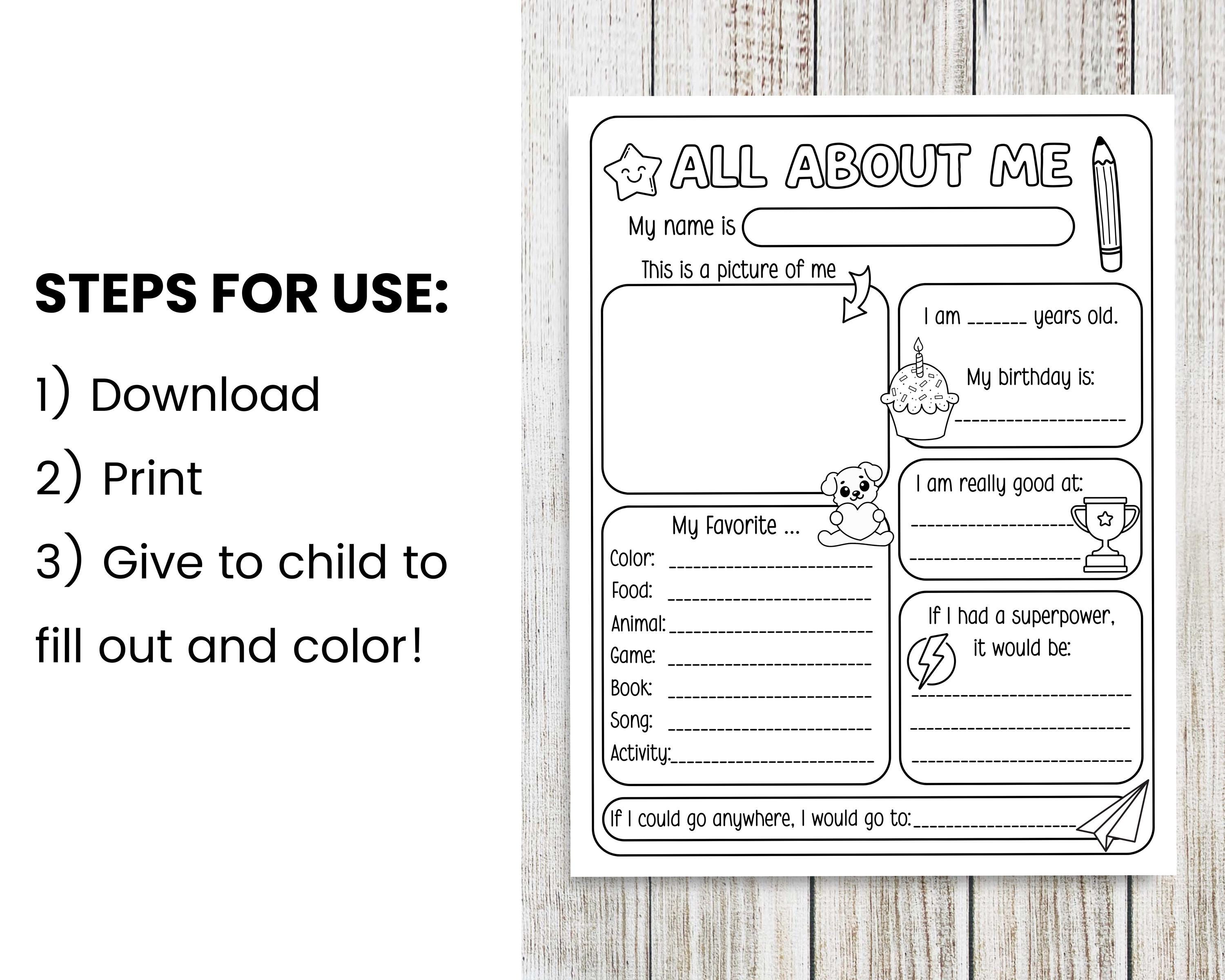 All About Me Coloring Sheet, Back to School, First Day of School ...
