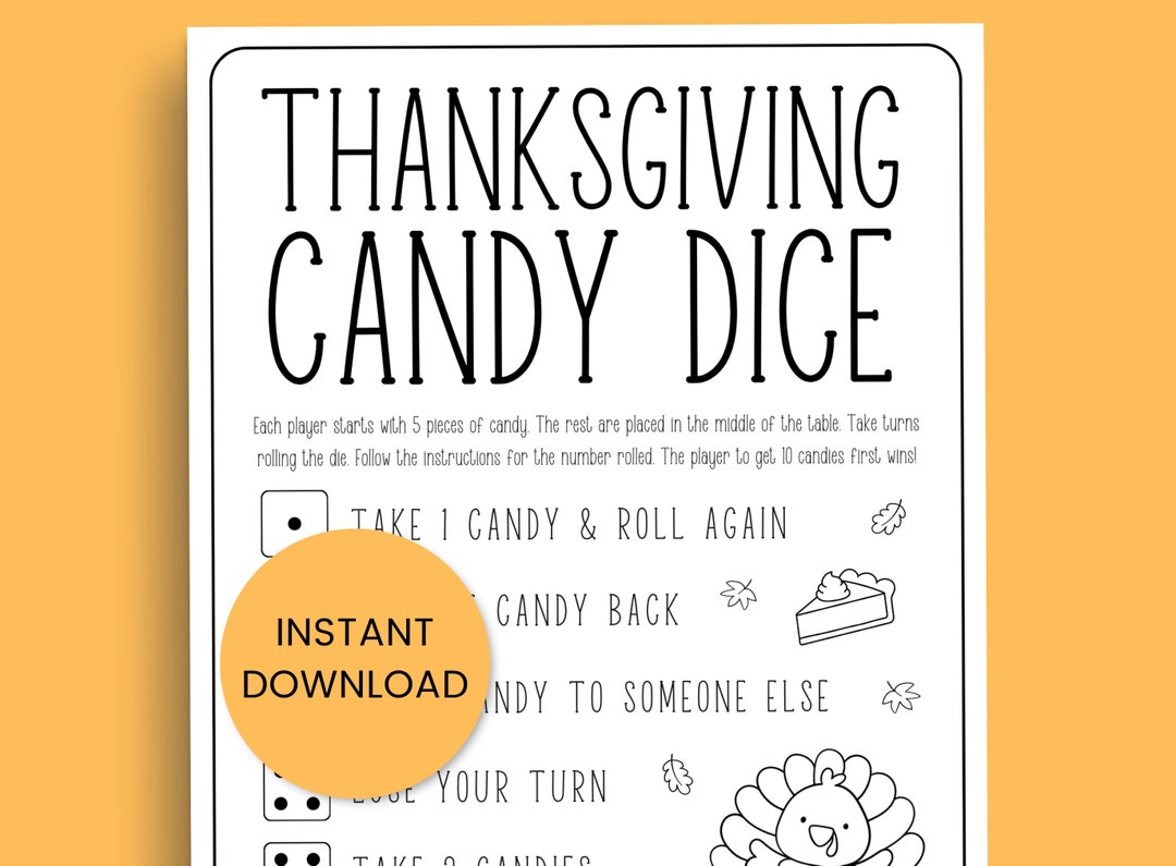 Thanksgiving Candy Dice Game, Game for Kids, Game Adults, Games for ...