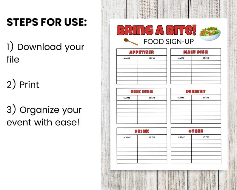 Food Sign up Sheet, Potluck Signup Sheet, Office Work Party ...