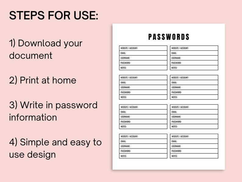 Password Tracker Printable PDF, Password Log, Password Keeper, Password ...