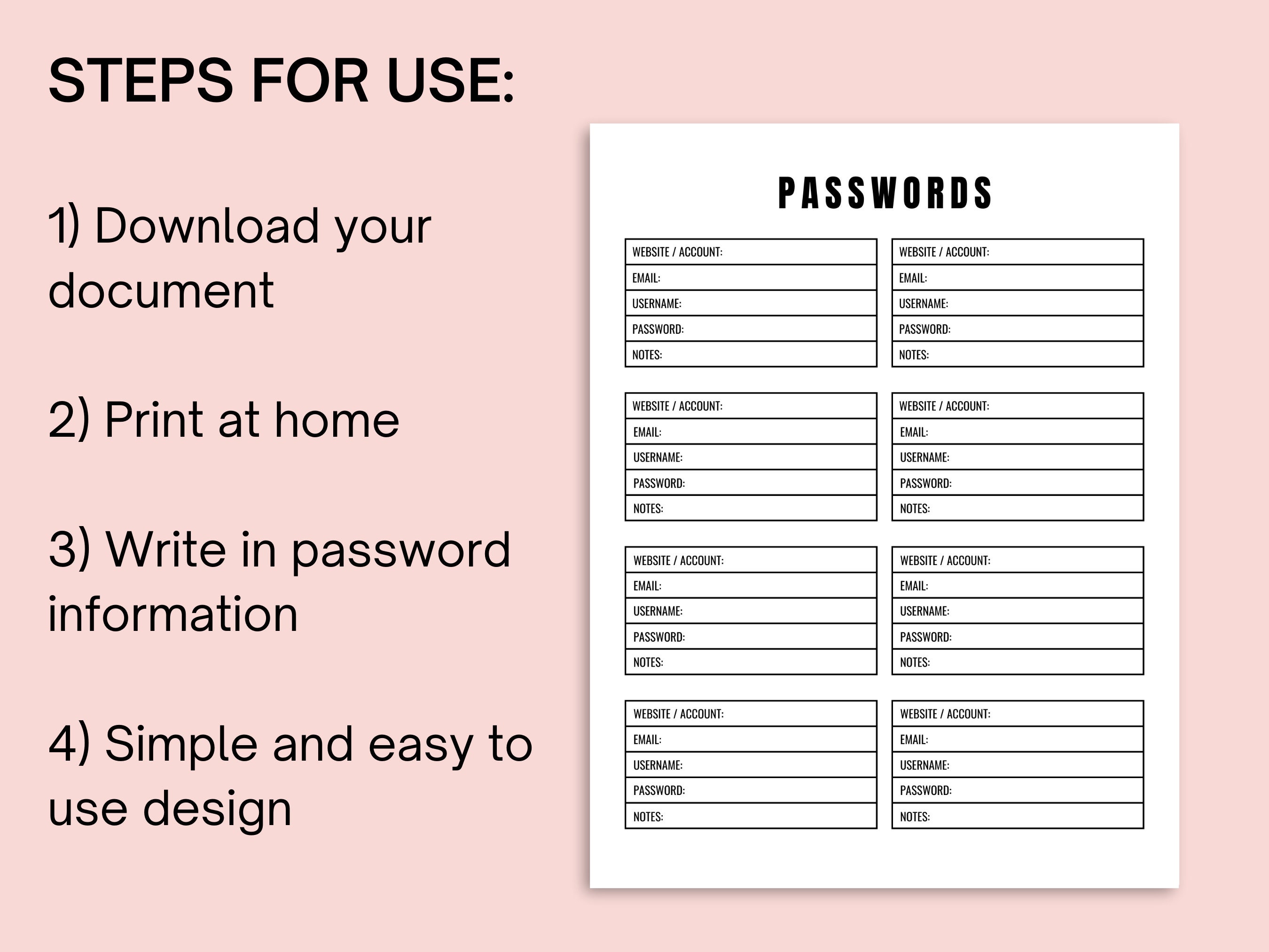 Password Tracker Printable PDF, Password Log, Password Keeper, Password ...