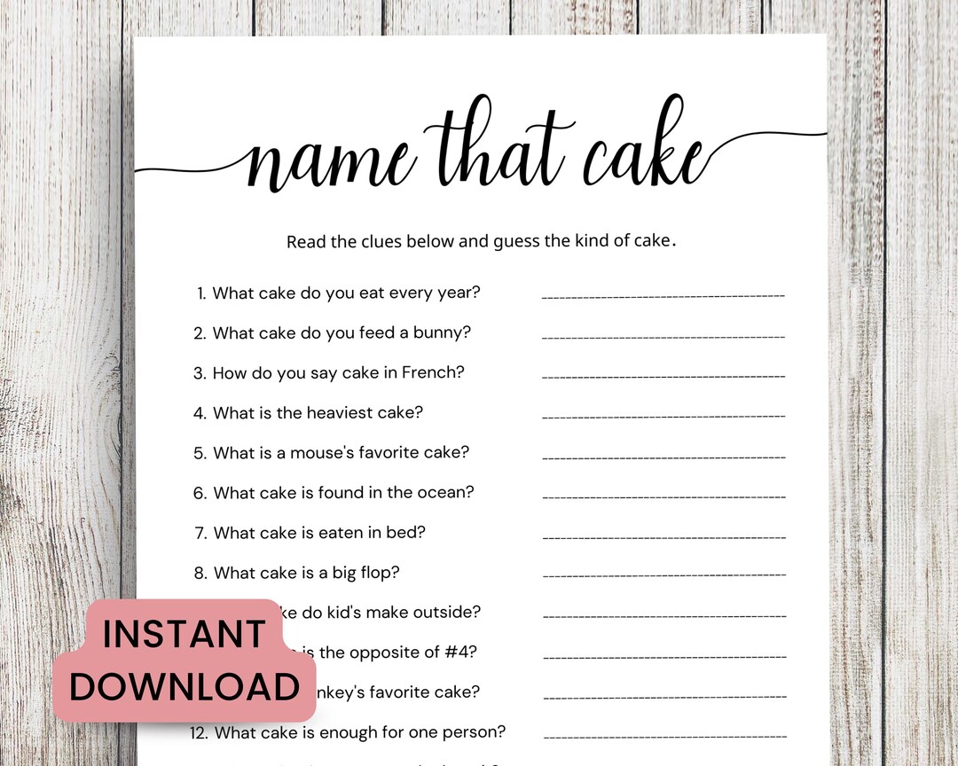 Name That Cake Printable Game, Bachelorette Party, Bridal Shower Games ...