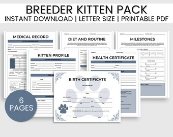 Cat Breeder Forms, Breeder Cat Pack, Kitten Breeder Records, Kitten ...