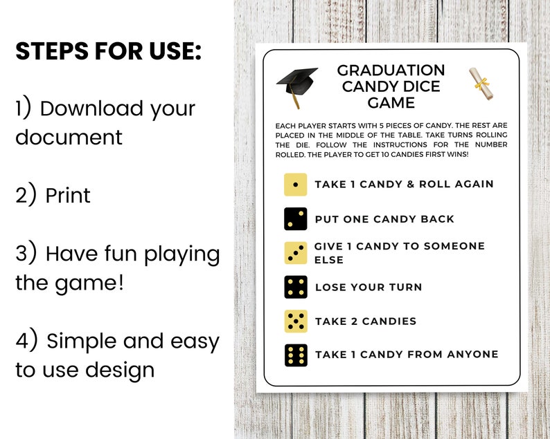 Graduation Candy Dice Game, Graduation Party Games, Group Games, 2025 ...