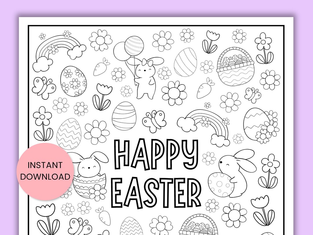 Happy Easter Coloring Page, Easter Printable, Easter Egg Coloring Page ...