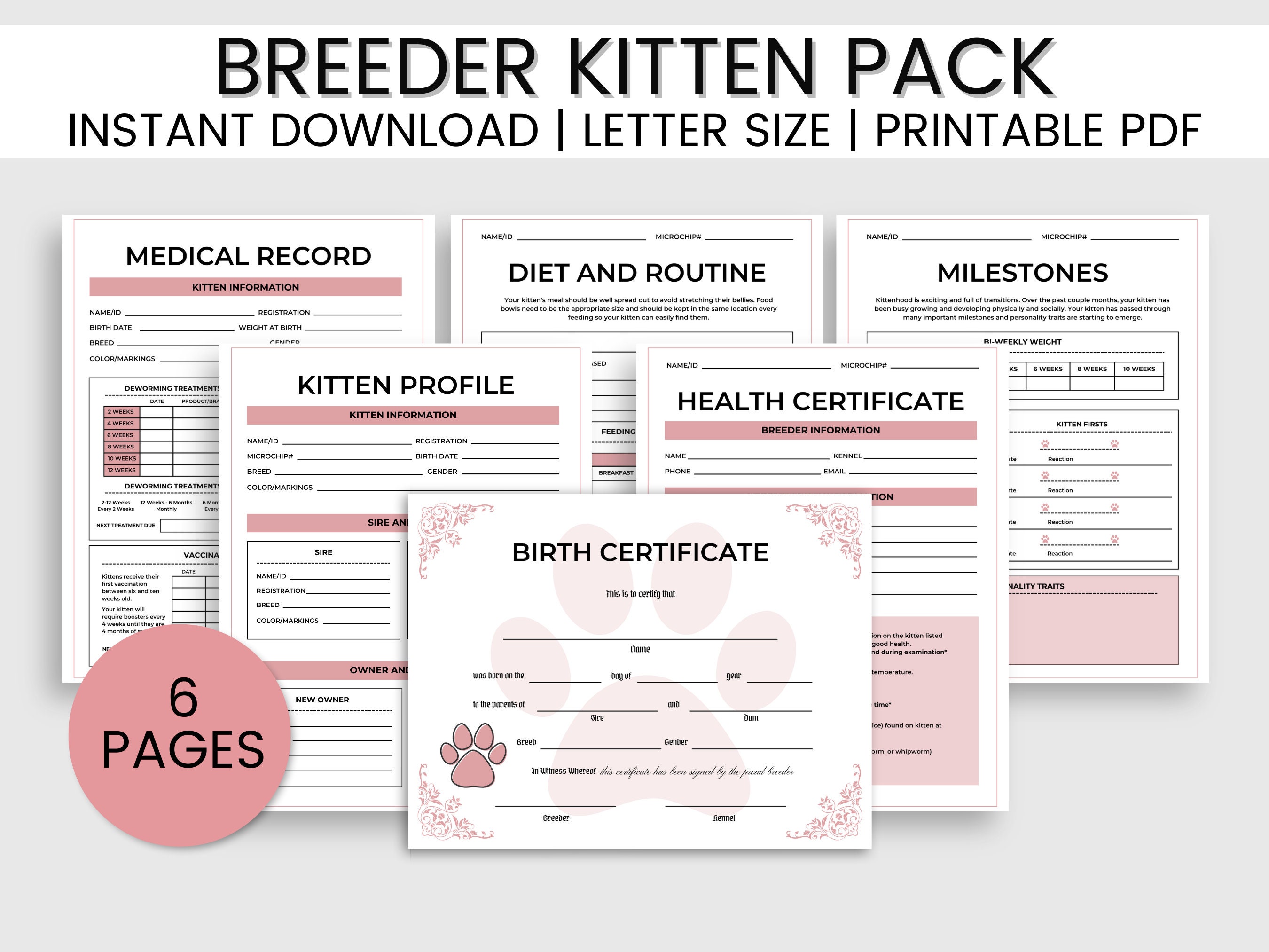 Cat Breeder Forms, Breeder Kitten Pack, Cat Breeder Records, Printable ...