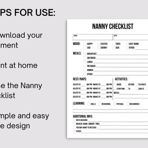 Nanny Checklist Printable PDF, Nanny Notes, Family Rules, Checklist for ...
