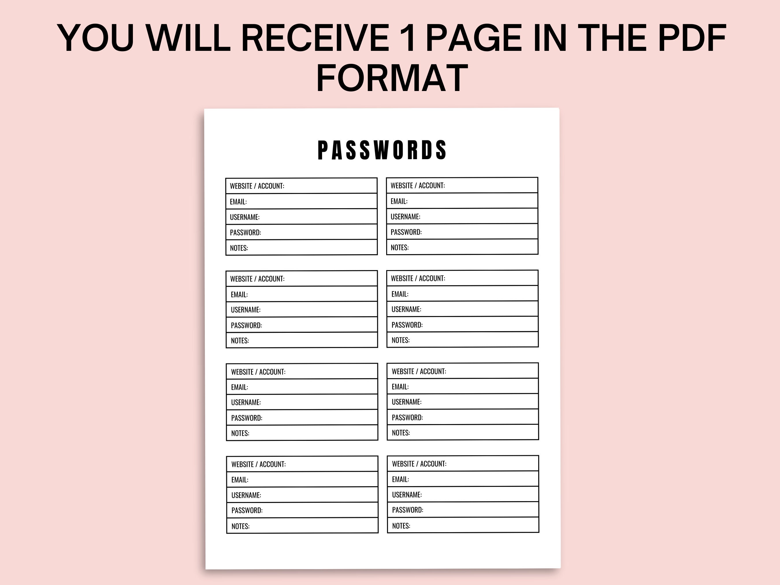 Password Tracker Printable PDF, Password Log, Password Keeper, Password ...