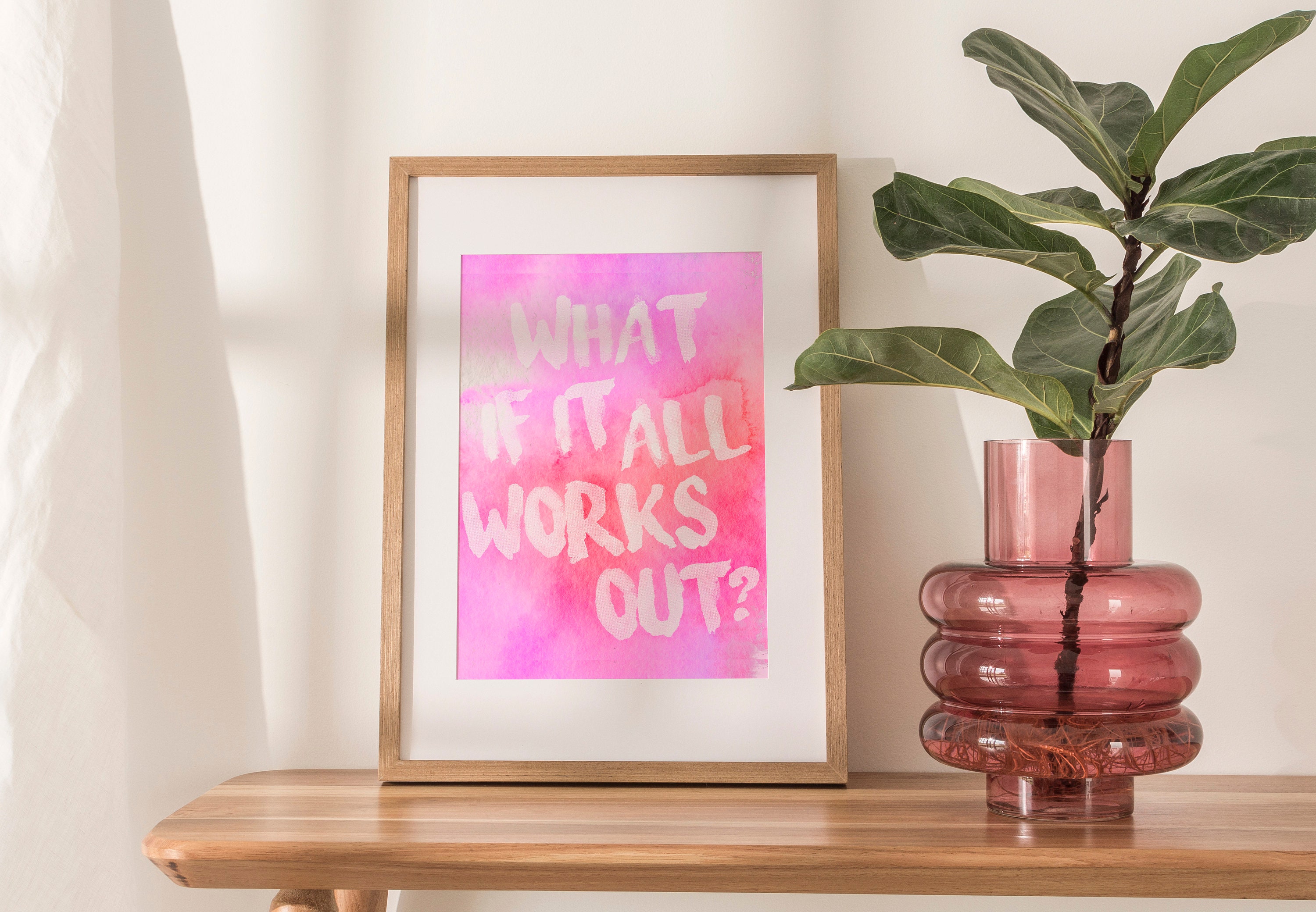 What If It All Works Out Print, Retro Quote Print, Pink Manifestation ...