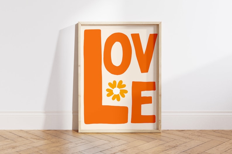 Retro Love Print, Word Art Graphic Poster, Bold Typography, Inspire ...
