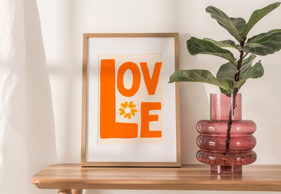 Retro Love Print, Word Art Graphic Poster, Bold Typography, Inspire ...