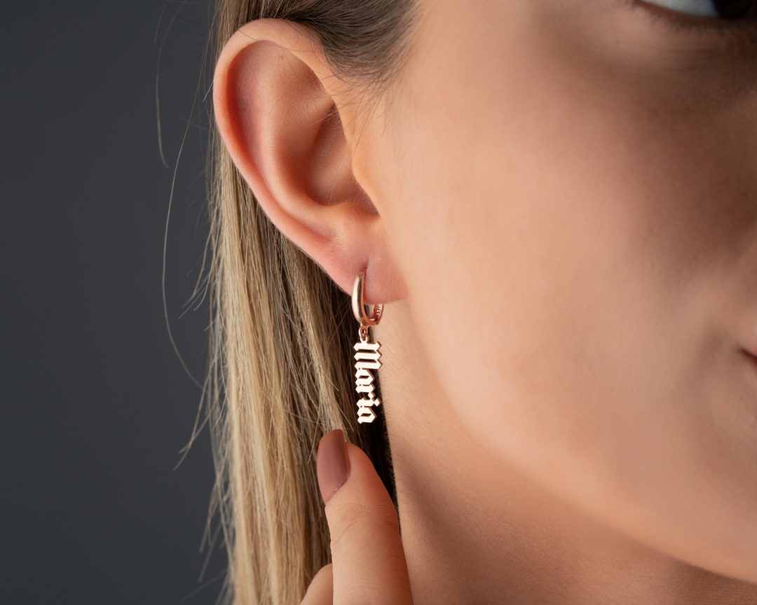 Personalized 14K Solid Gold Name Earring, Gold Name Earring, Custom ...