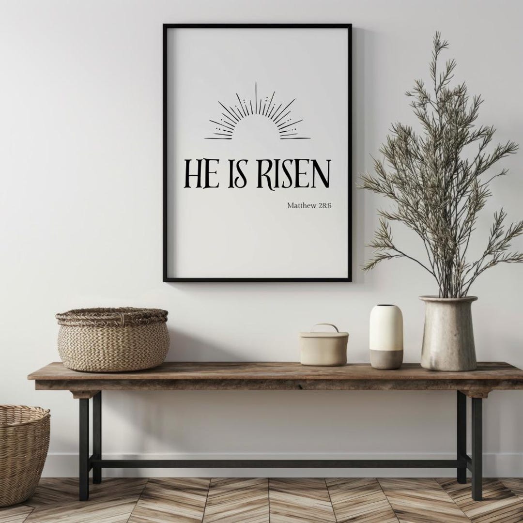 He is Risen Print | Matthew 28:6 Easter Scripture Wall Art (digital ...