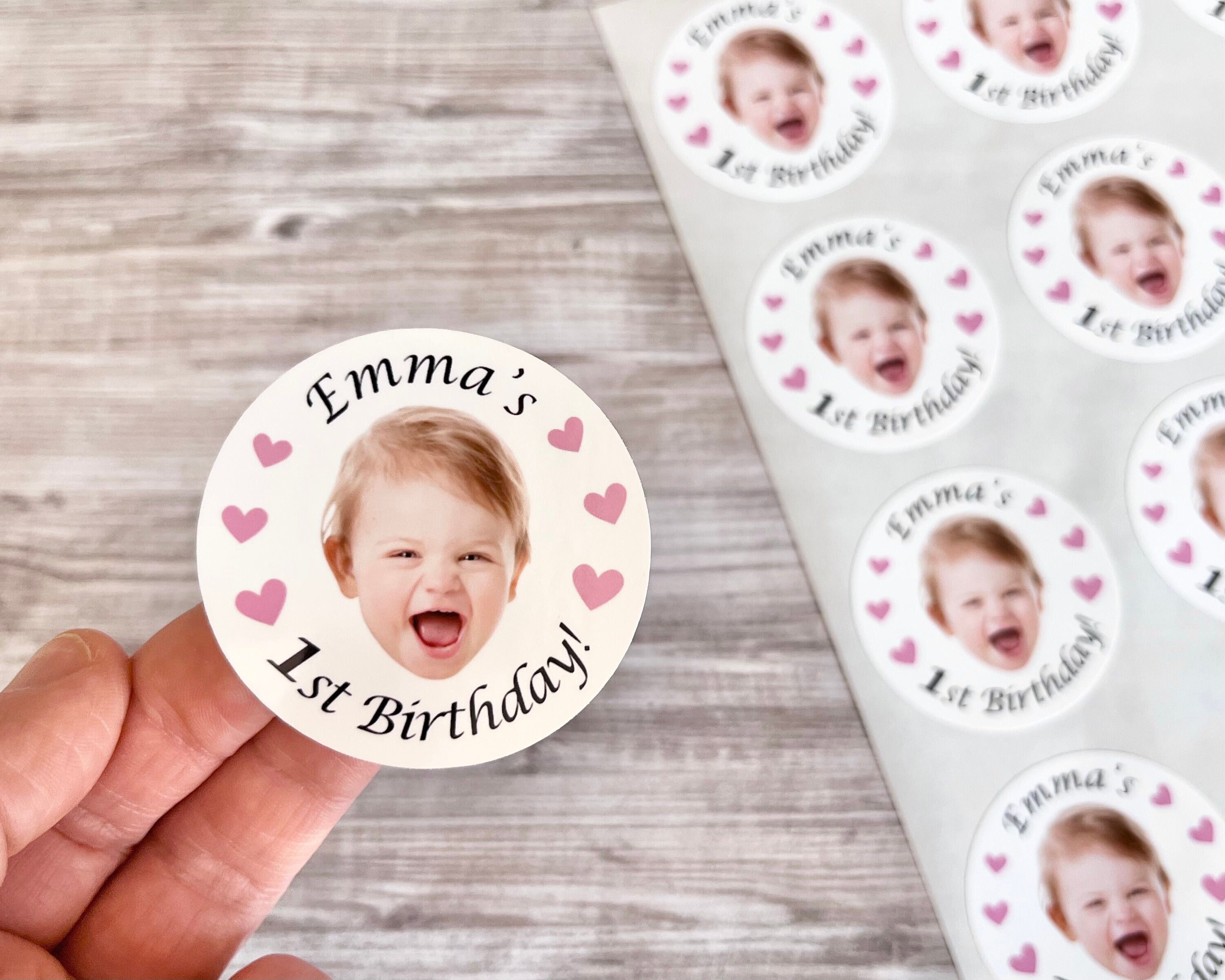 Personalized Face Stickers Round, 1st Birthday Favors, Custom Photo ...