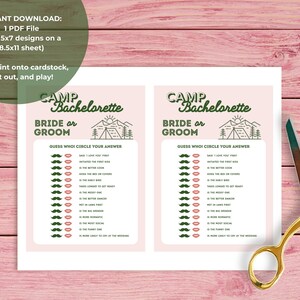 Camp Bachelorette Party Game, Bride or Groom Guessing Game, Camping ...