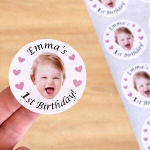 Personalized Face Stickers Round, 1st Birthday Favors, Custom Photo ...