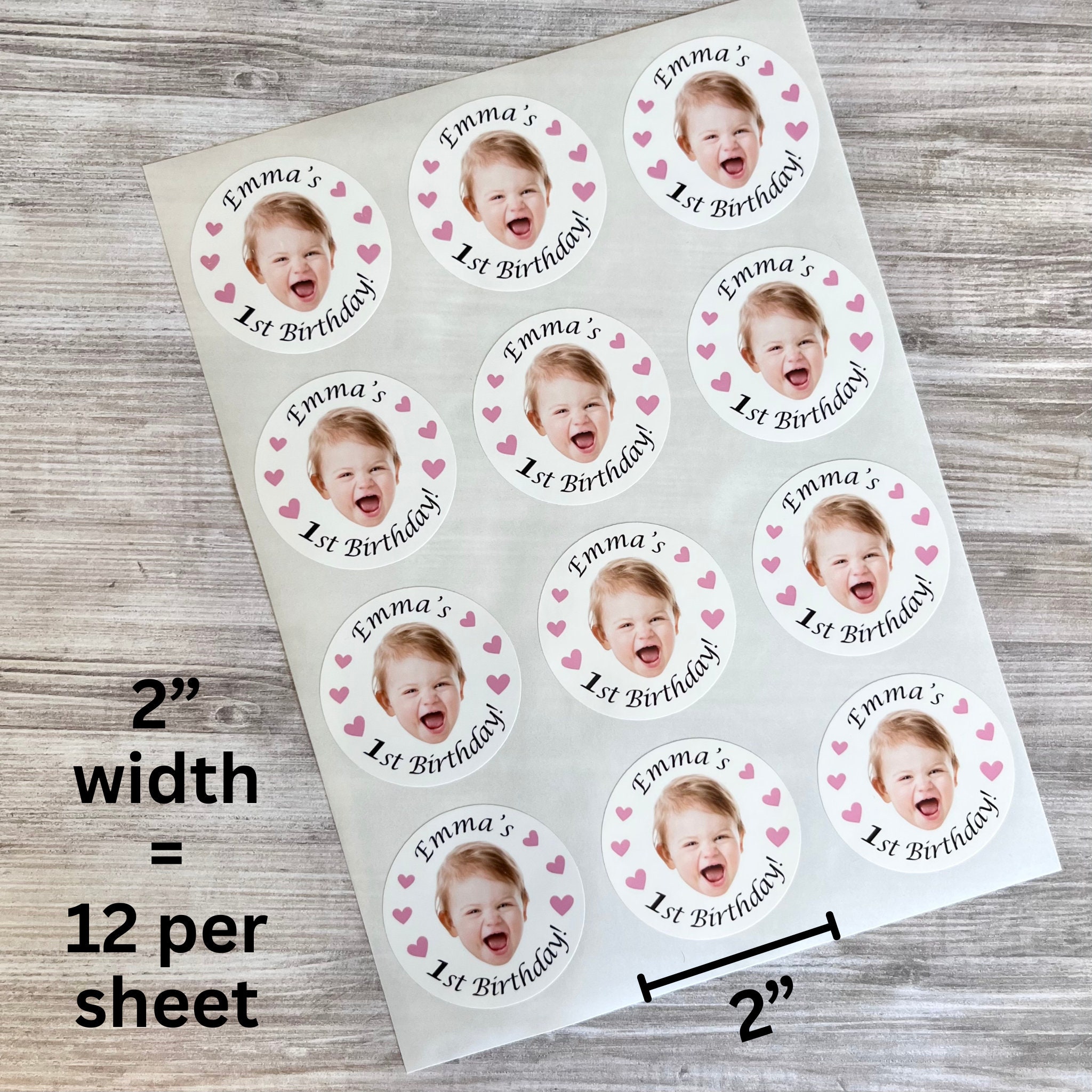 Personalized Face Stickers Round, 1st Birthday Favors, Custom Photo ...