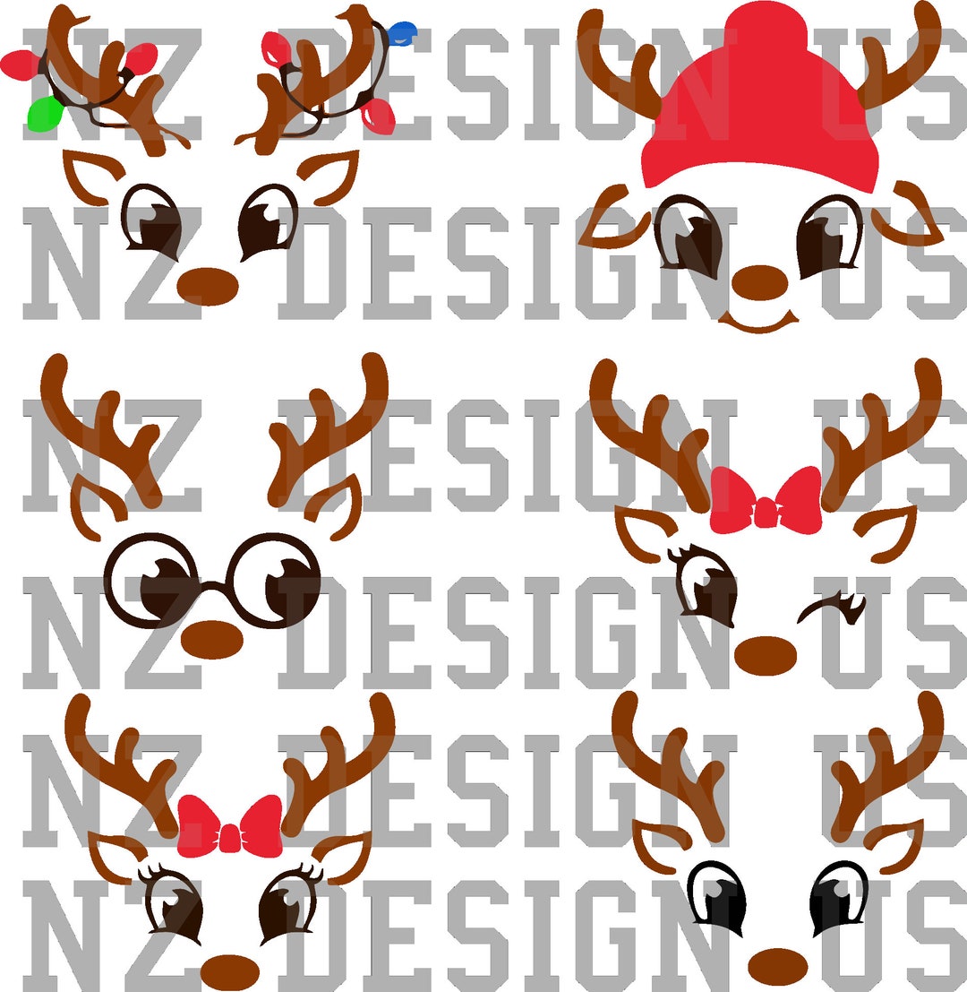 Caras de reno de Navidad SVG Png Bundle, Reno SVG, Chica Reno SVG, Niño ...
