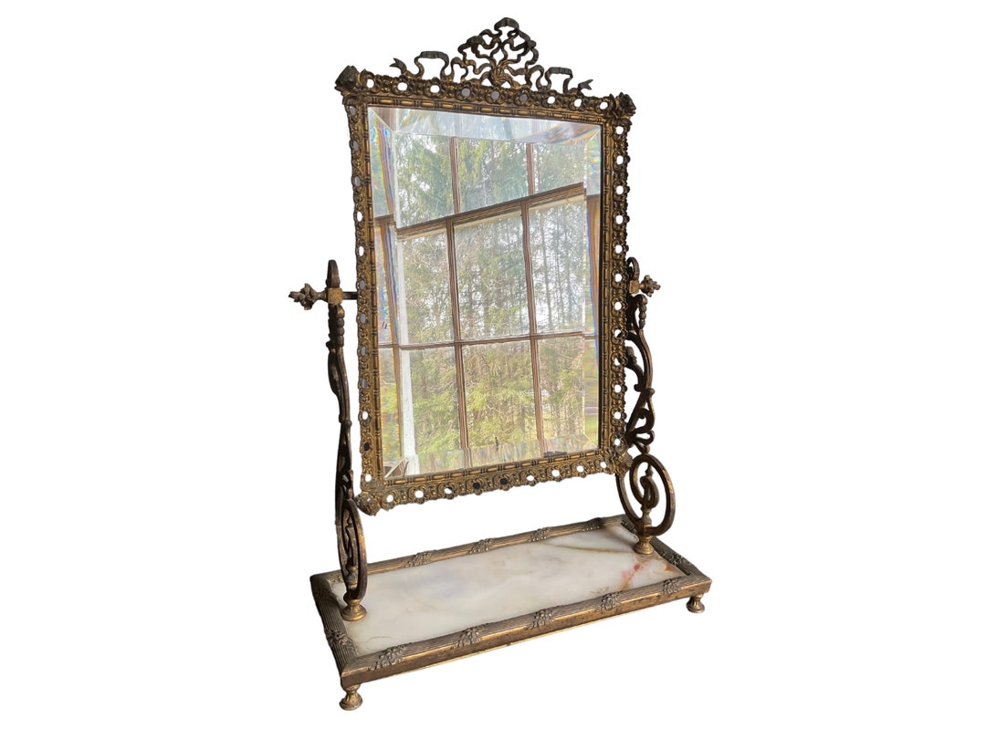Rare Antique Bronze Reed & Ribbon Table Mirror With Onyx Base - Etsy