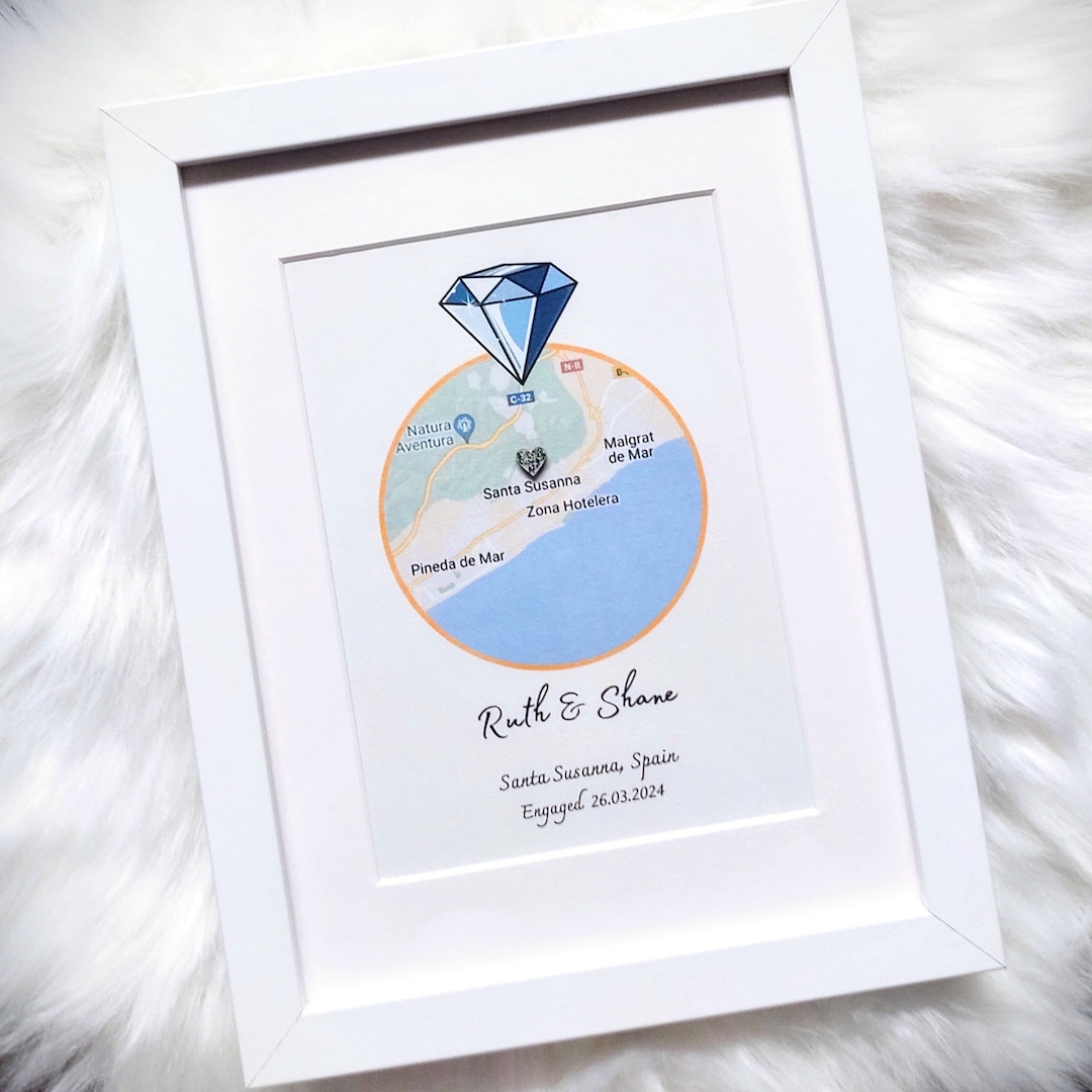 Personalised Engagement Map Gift, Where We Got Engaged Map Print ...