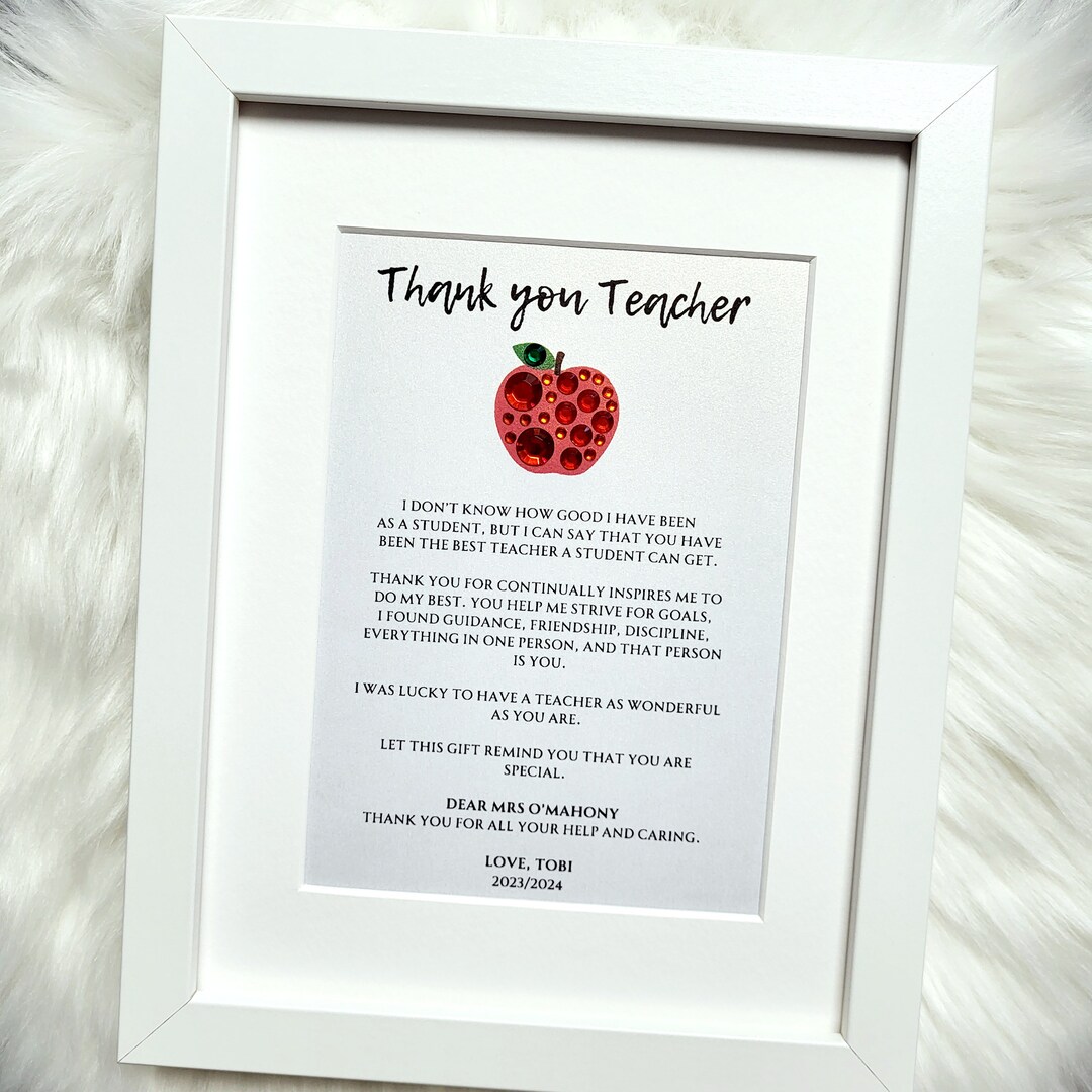 Thank You Teacher Gift Frame With Shiny Rhinestones, Personalised Gift ...
