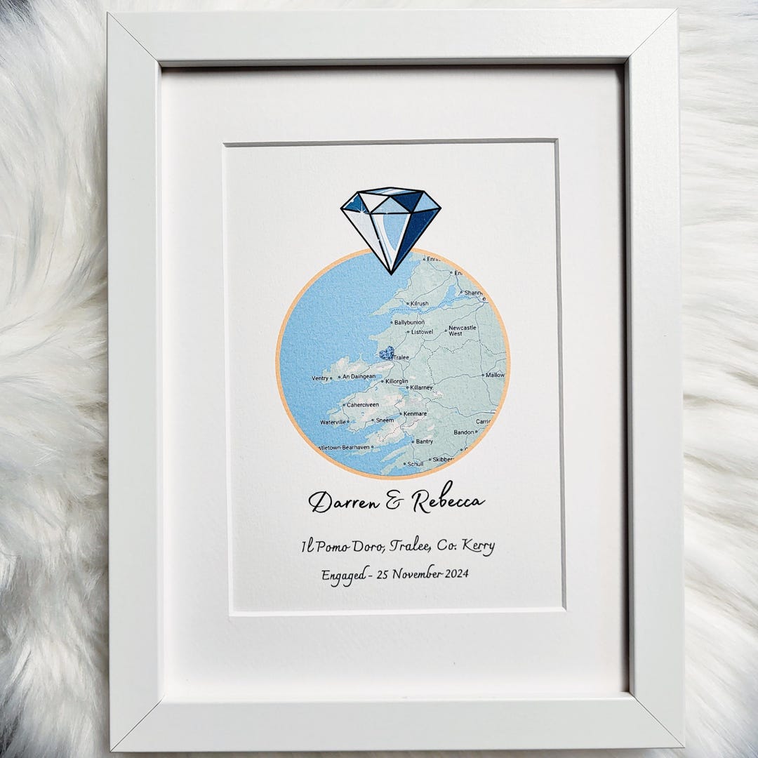 Personalised Engagement Map Gift, Where We Got Engaged Map Print ...