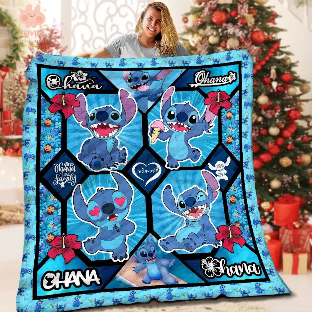 Buy Stitch Family Lilo and Stitch Fleece Blanket, Premium Sherpa ...