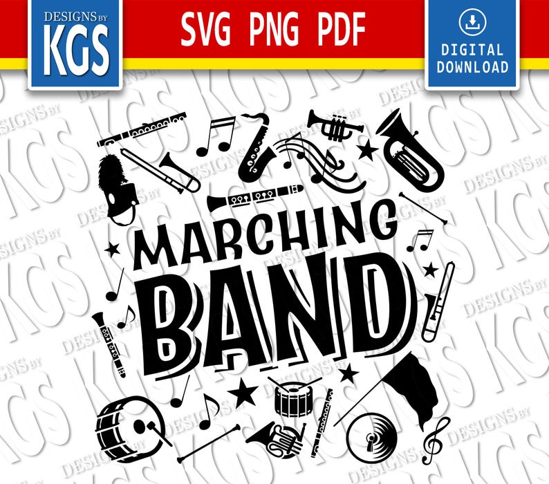 Marching Band! | 1 Color Design With Multiple Instruments | PDF, SVG ...