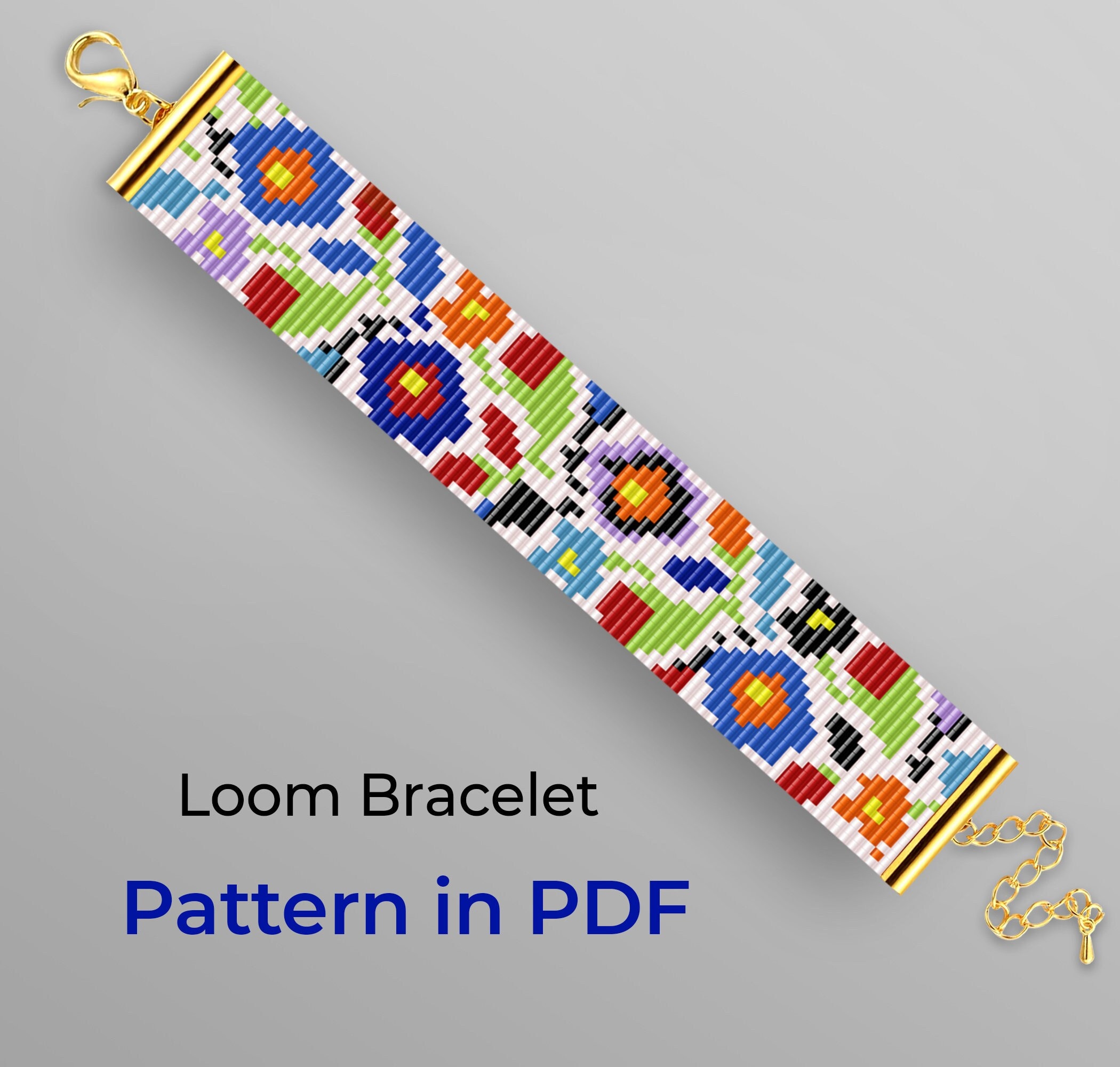 Loom Bracelet Abstract Flowers PDF Pattern. Bead Loom Pattern. Seed ...