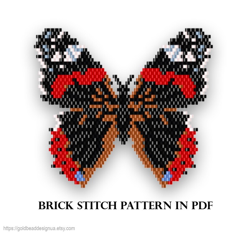 Black-red Butterfly Brick Stitch Pattern for Beading. PDF Instant ...