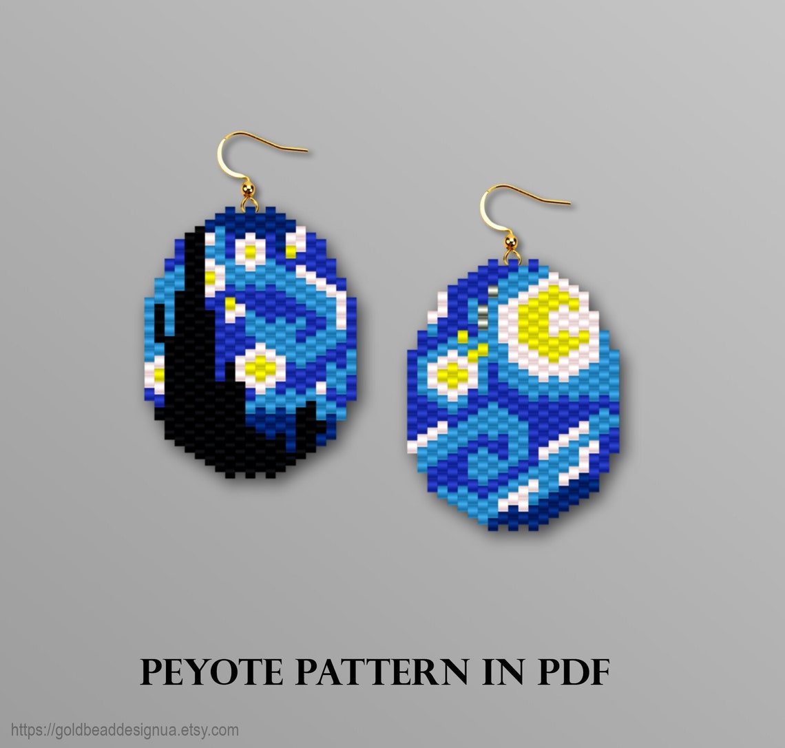 Starry Night Earrings Brick Stitch Pattern: Seed Bead Design (PDF ...