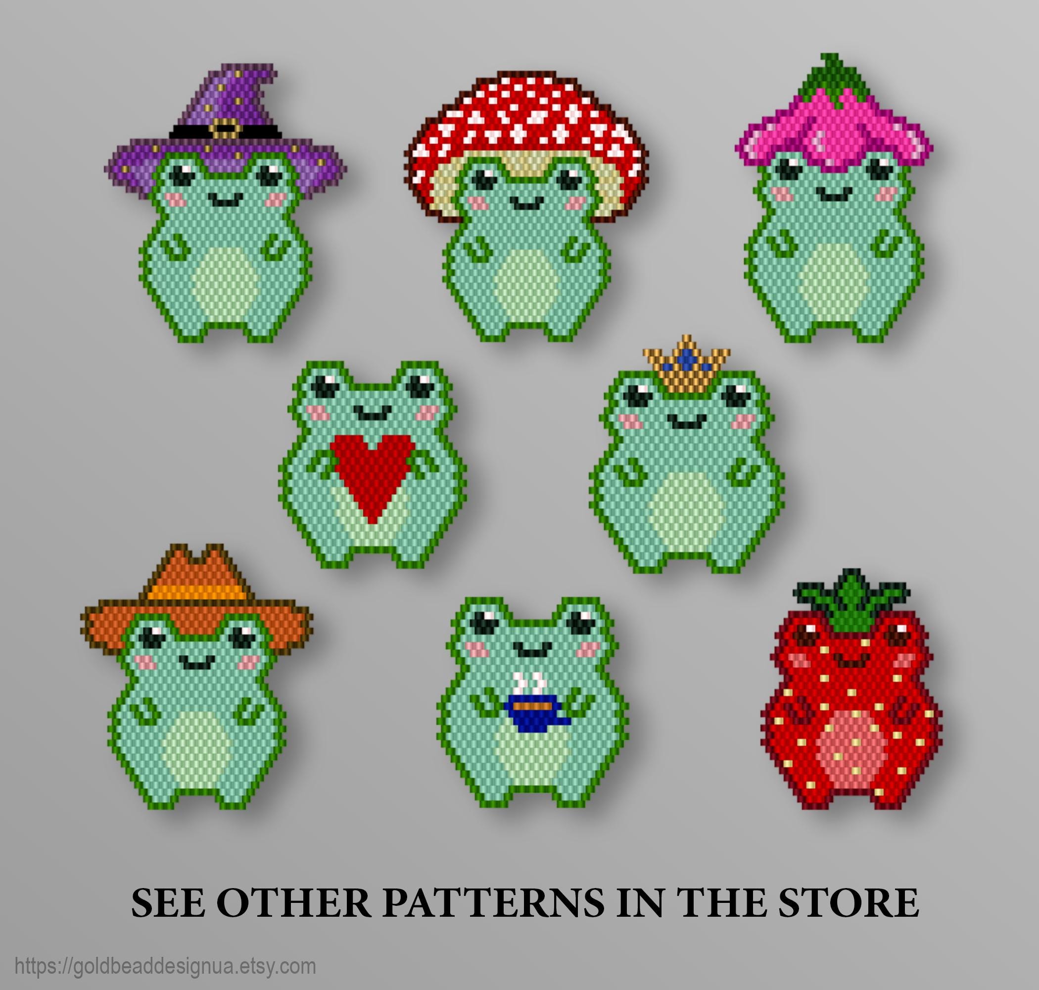 Frog in Flower Hat Seed Bead Pattern, Kawaii Toad (PDF Pattern) - Etsy