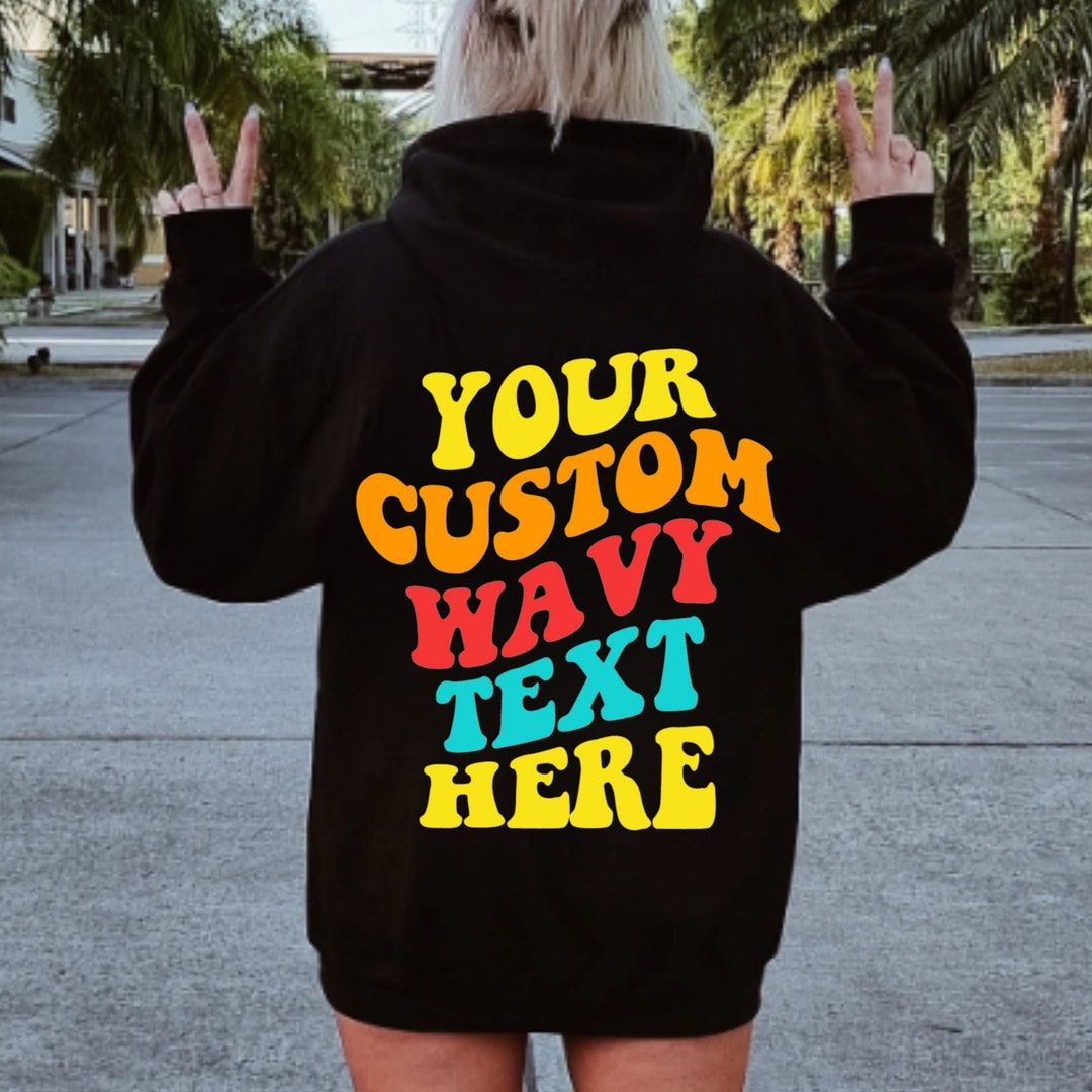 Personalised Custom Made Wavy Text Hoodie | Retro | Unisex Hoodie ...