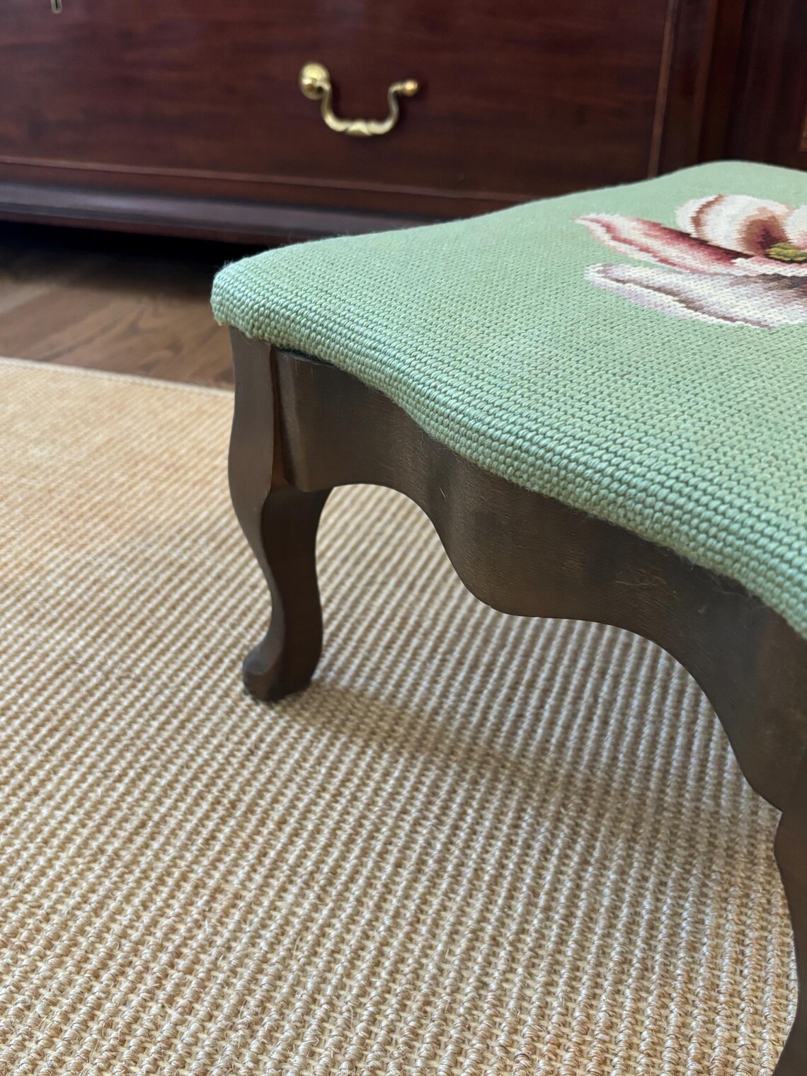 Antique Hand Stitched Embroidered Floral Foot Stool Bench - Etsy