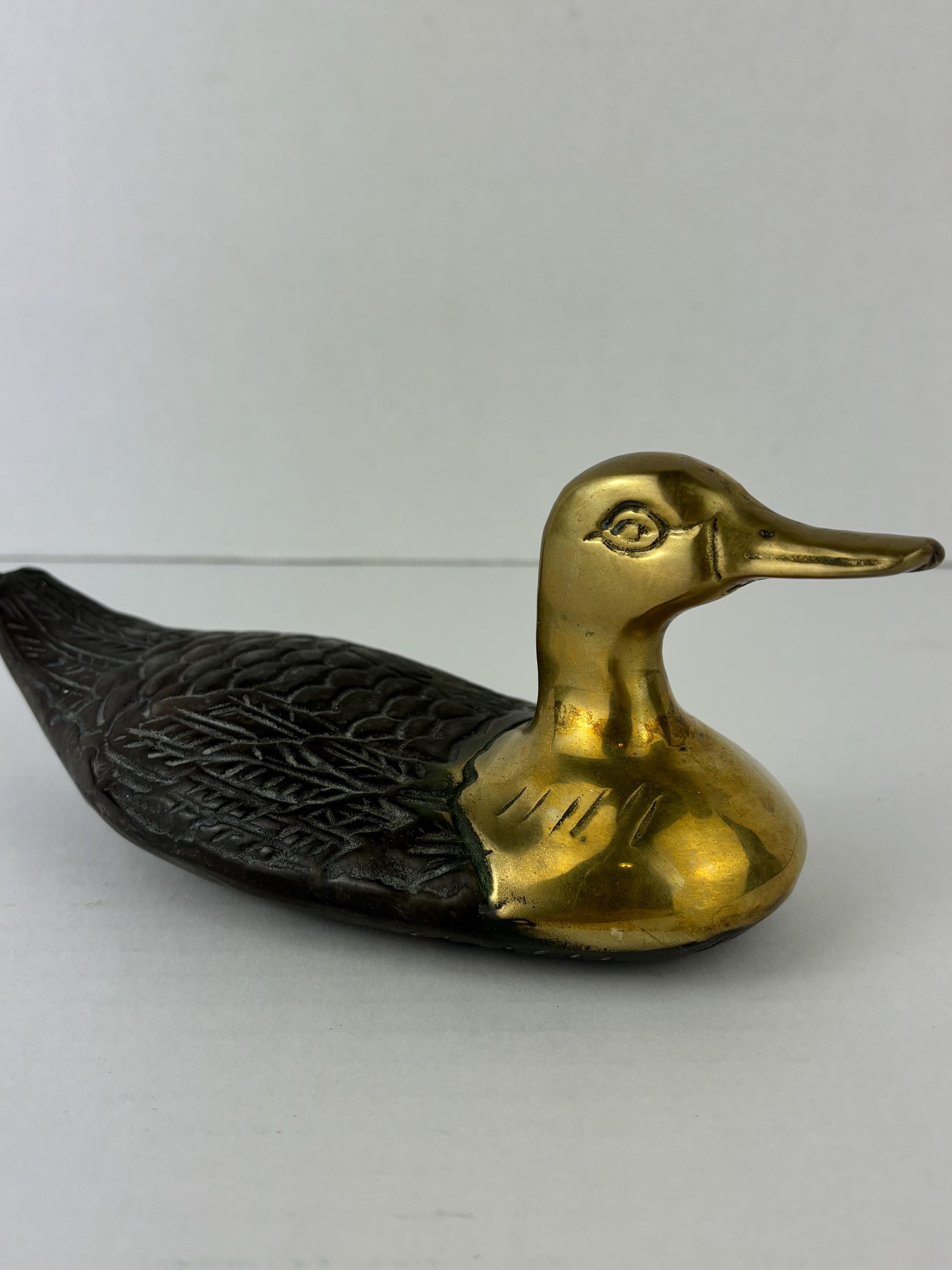 Vintage BRASS DUCK, Heavy, Solid Brass Mid-century Duck Figurine, Cabin ...