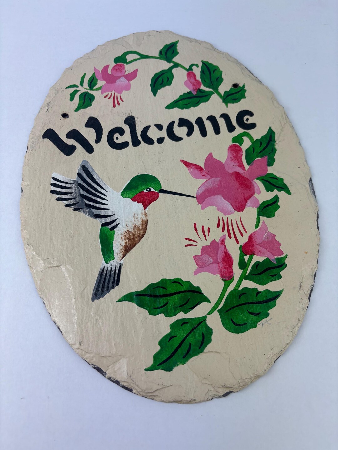 Hand Painted Slate Welcome Sign, Hummingbird Bird Floral Sign - Etsy