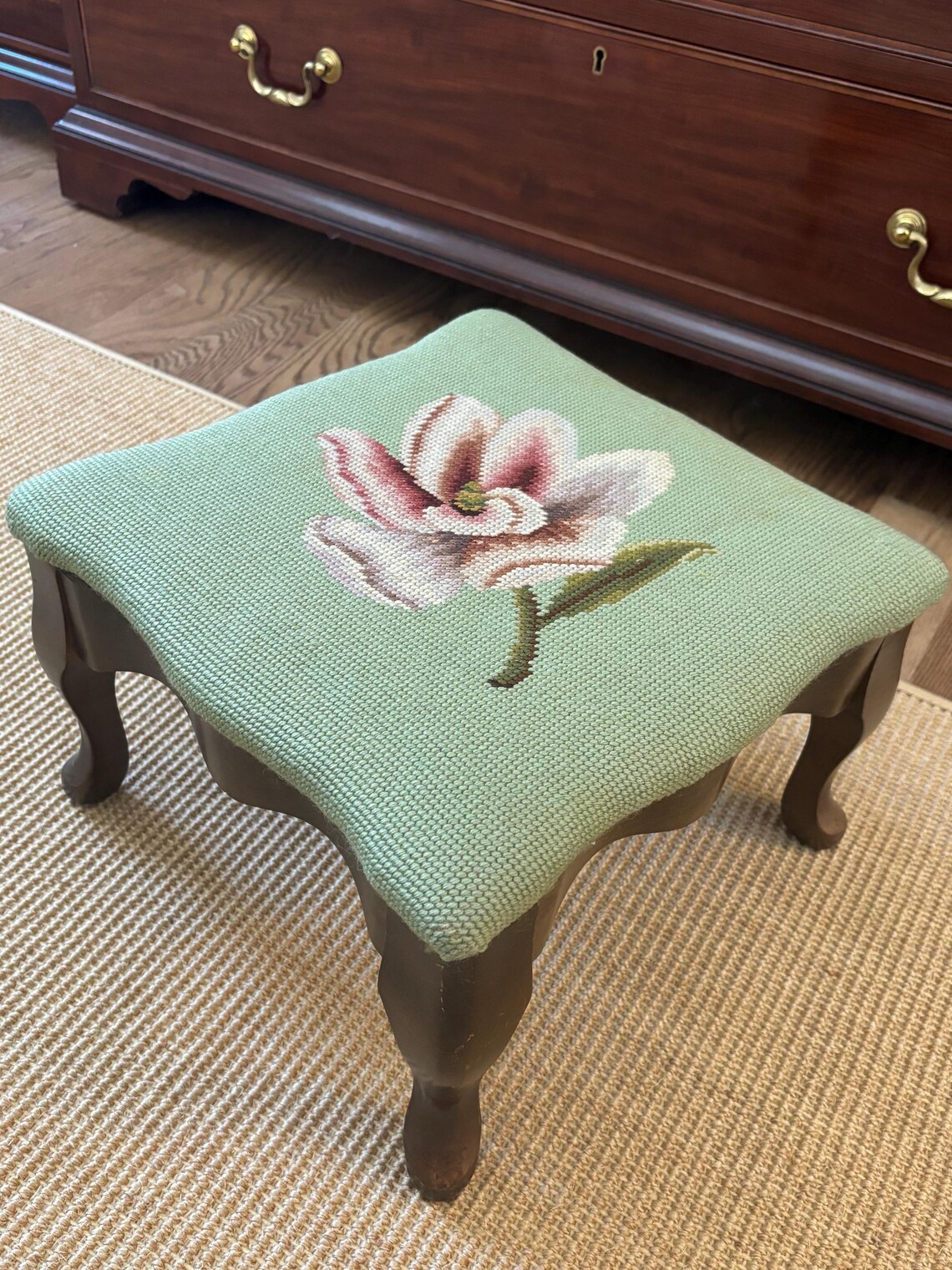 Antique Hand Stitched Embroidered Floral Foot Stool Bench - Etsy
