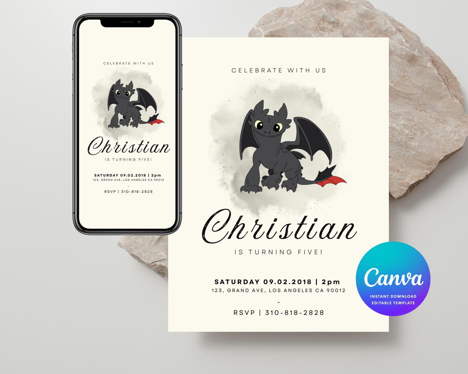 Toothless Dragon Birthday Invitation Template, Canva Editable Digital ...