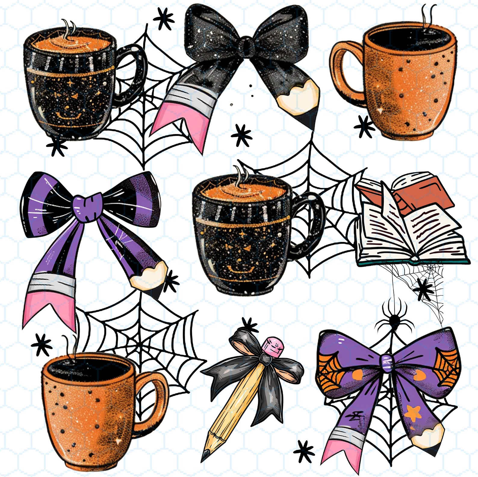 Digital Halloween Teacher Spooky Pencil, Coquette Bow PNG - Etsy