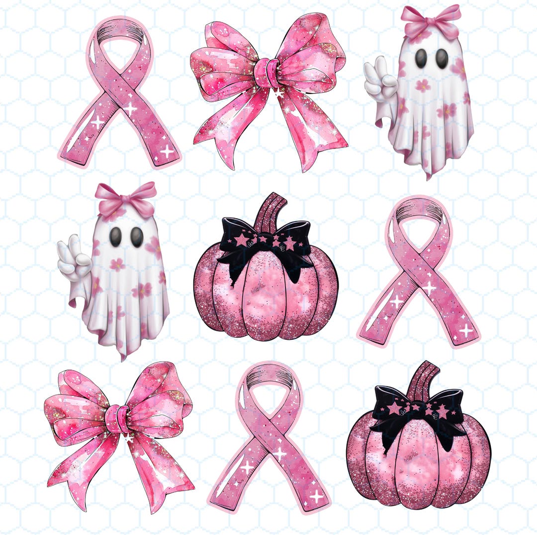 Halloween Breast Cancer Ghost PNG Pink Coquette Bow Retro Design for ...